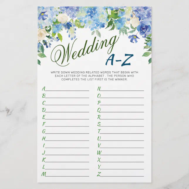 Blue Hydrangea Floral Bridal Shower Game | Zazzle