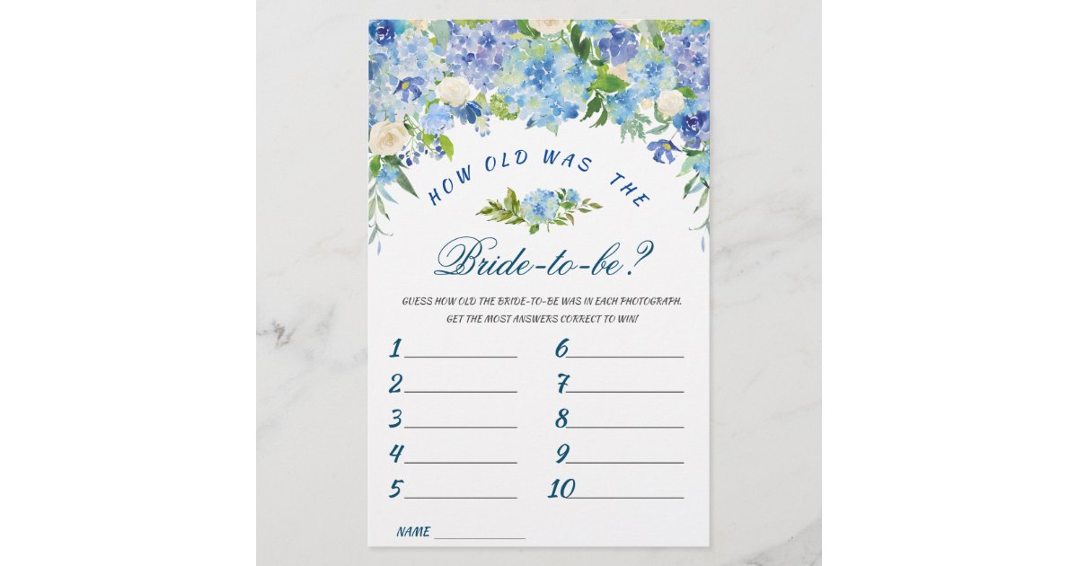 Blue Hydrangea Floral Bridal Shower Game | Zazzle