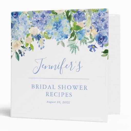Blue Hydrangea Floral Bridal Shower Recipe Binder | Zazzle