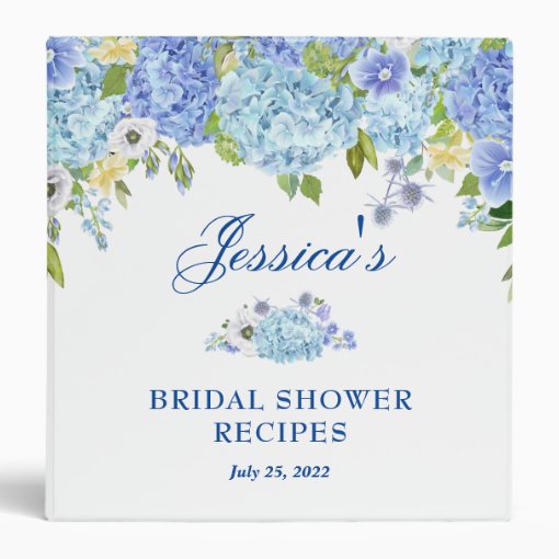 Blue Hydrangea Floral Bridal Shower Recipe Binder | Zazzle
