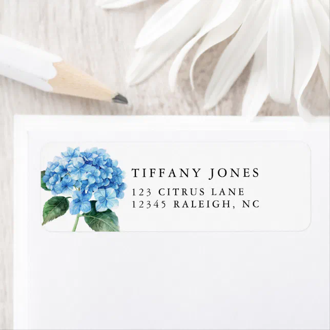 Blue Hydrangea Floral Bridal Shower Return Address Label | Zazzle