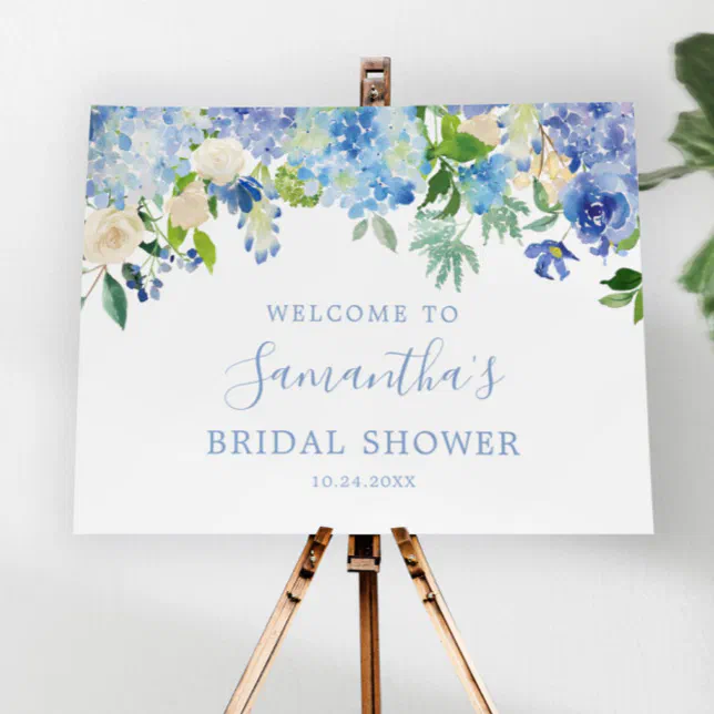 Blue Hydrangea Floral Bridal Shower Welcome Sign | Zazzle