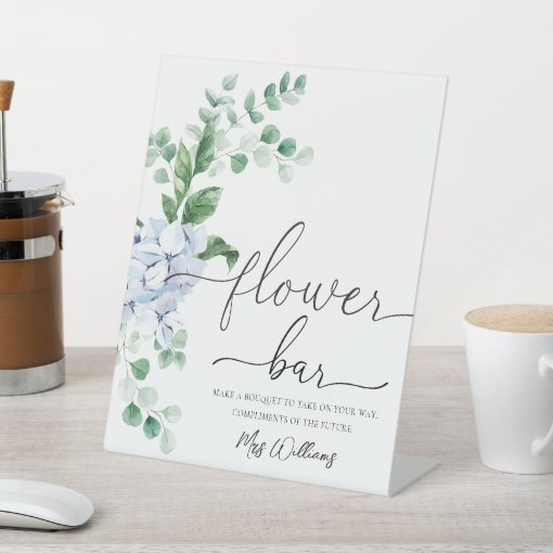 Blue Hydrangea Floral Flower Bar Favor Pedestal Sign | Zazzle