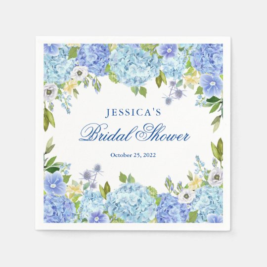 Blue Hydrangea Floral Greenery Bridal Shower Paper Napkins | Zazzle.com