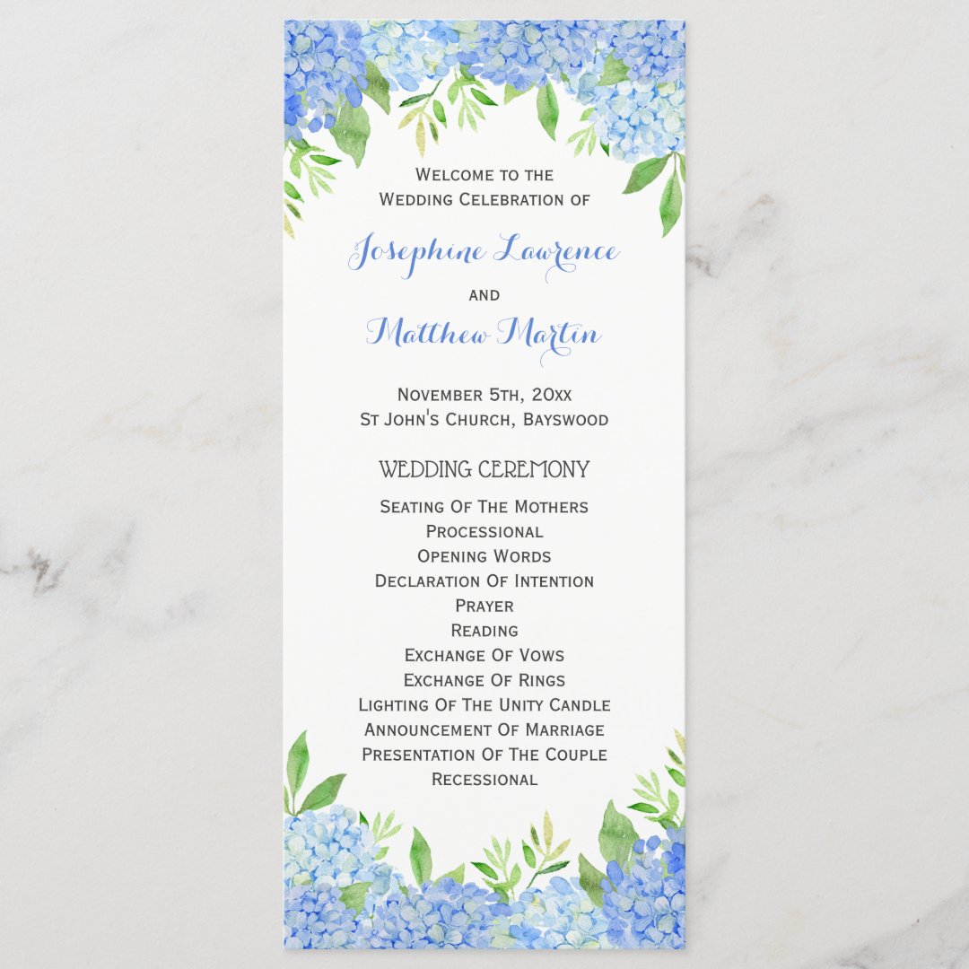 Blue Hydrangea Floral Greenery Wedding Ceremony Program | Zazzle