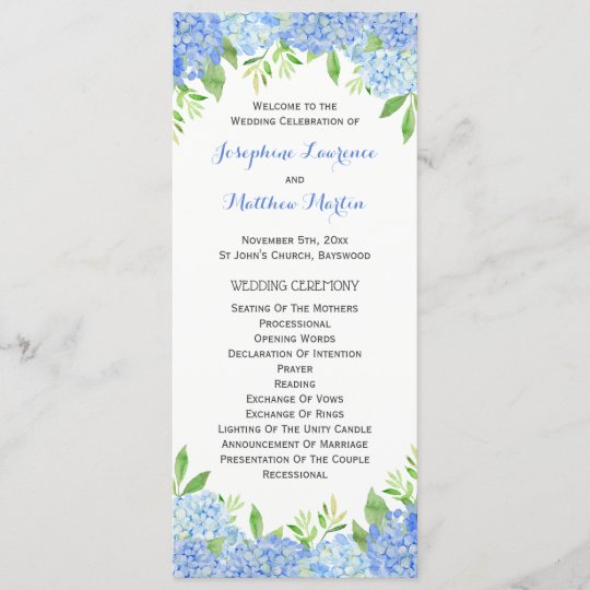 Blue Hydrangea Floral Greenery Wedding Ceremony Program | Zazzle.com