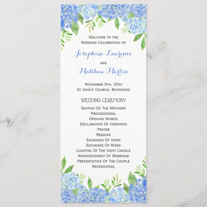Blue Hydrangea Floral Greenery Wedding Ceremony Program | Zazzle.com