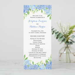 Blue Hydrangea Floral Greenery Wedding Ceremony Program | Zazzle