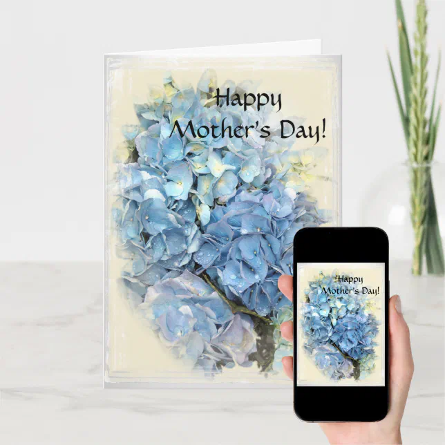 Blue Hydrangea Floral Happy Mothers Day Card | Zazzle