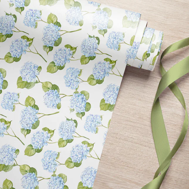 Blue Hydrangea Floral Pattern Wrapping Paper | Zazzle