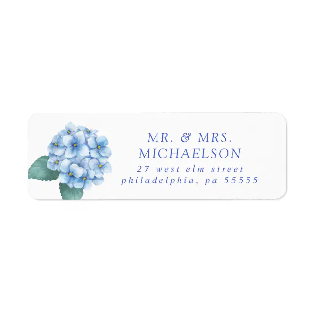 Blue Hydrangea Floral Wedding Label | Zazzle