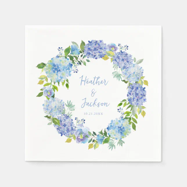 Blue Hydrangea Floral Wedding Paper Napkin | Zazzle