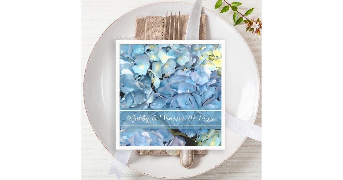 Blue Hydrangea Floral Wedding Paper Napkins | Zazzle