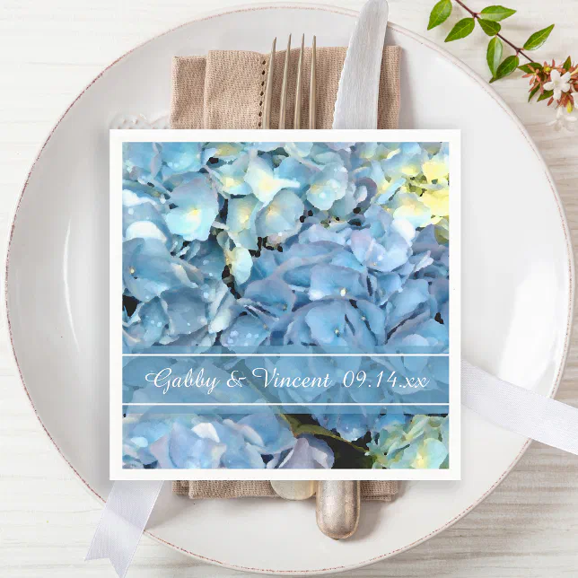 Blue Hydrangea Floral Wedding Paper Napkins | Zazzle