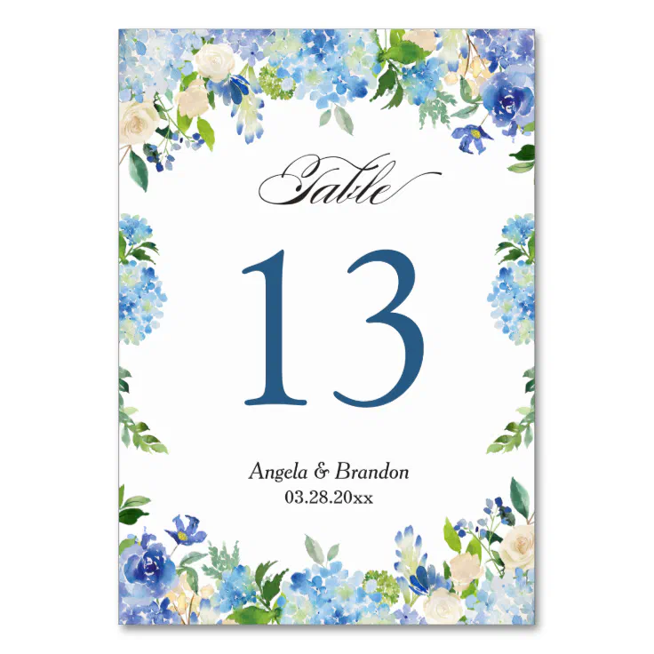 Blue Hydrangea Floral Wedding Table Number | Zazzle