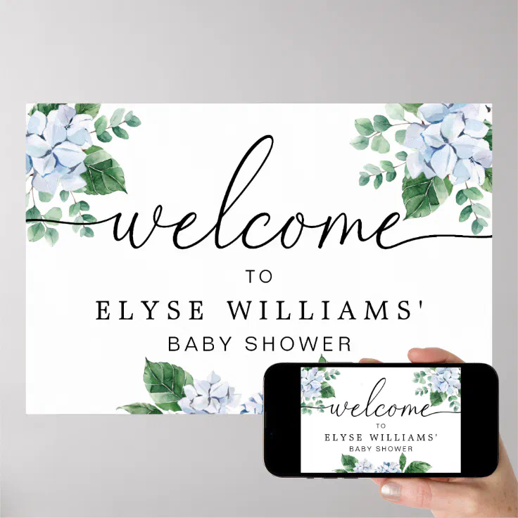 Blue Hydrangea Floral Welcome Sign Poster | Zazzle