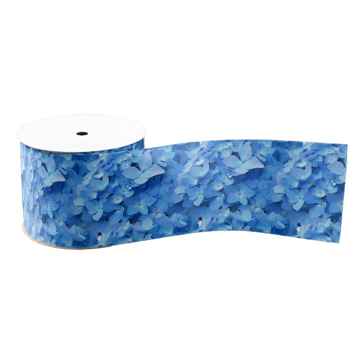 Blue Hydrangea Flowers Floral Blooms Wedding Grosgrain Ribbon | Zazzle