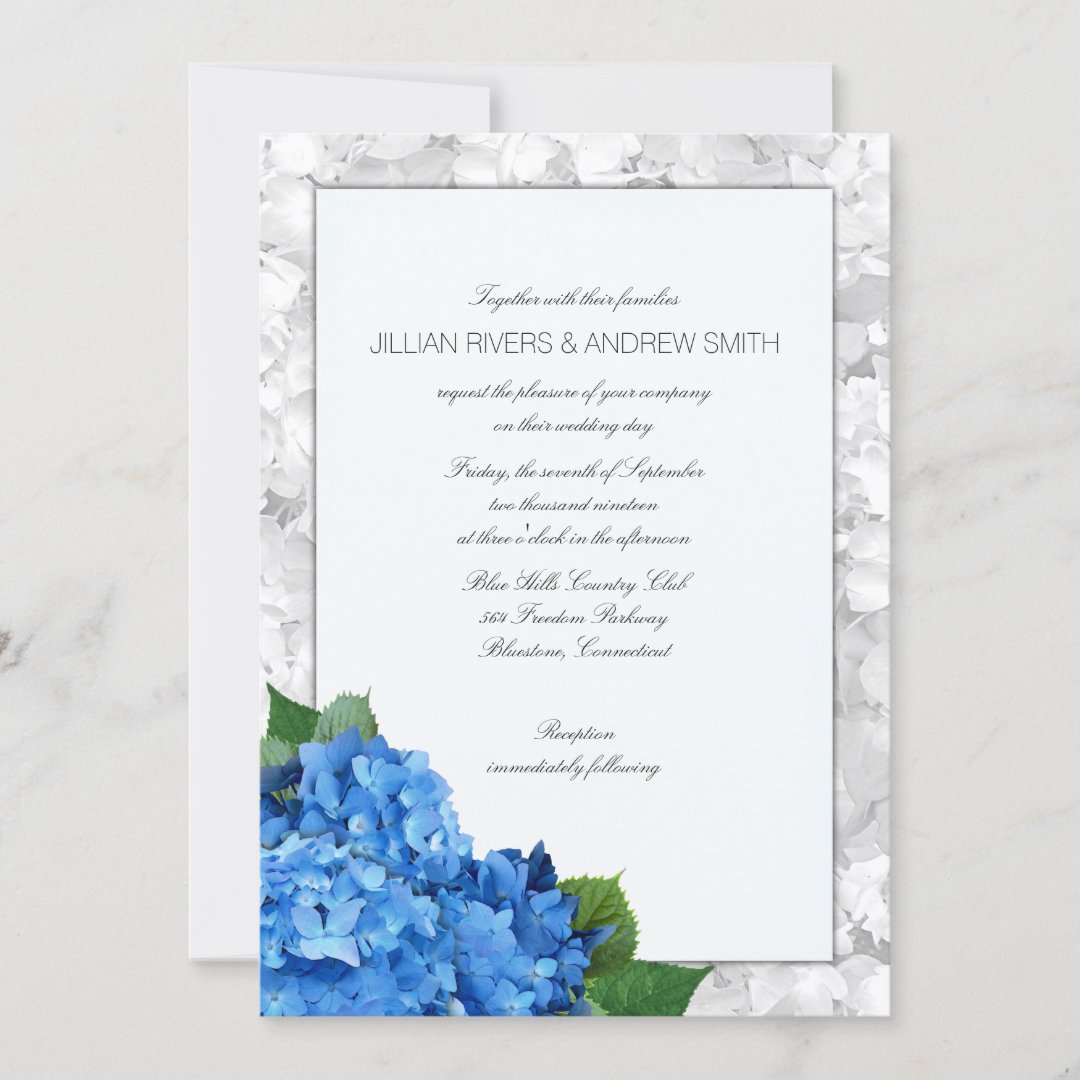 Blue Hydrangea Framed Layered Wedding Invitation | Zazzle
