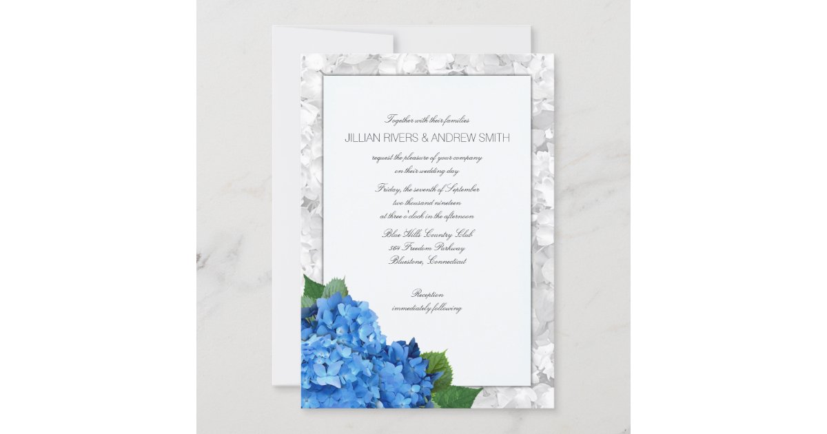 Blue Hydrangea Framed Layered Wedding Invitation | Zazzle