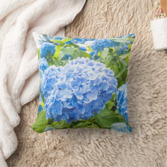 Blue hydrangea, garden pillow | Zazzle