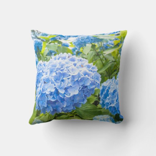 Blue hydrangea, garden pillow | Zazzle