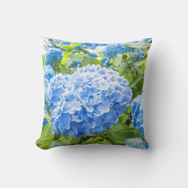 Blue hydrangea, garden pillow | Zazzle