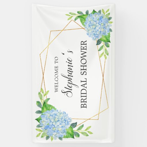 Blue Hydrangea Geometric Floral Bridal Shower Banner | Zazzle
