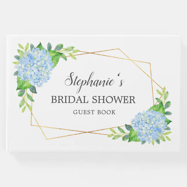 Blue Hydrangea Geometric Floral Bridal Shower Guest Book | Zazzle