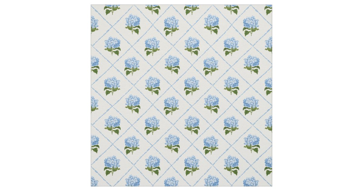 Blue Hydrangea Grandmillennial Fabric | Zazzle