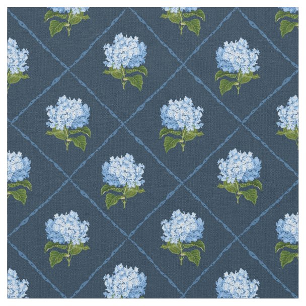 Blue Hydrangea Grandmillennial Fabric | Zazzle