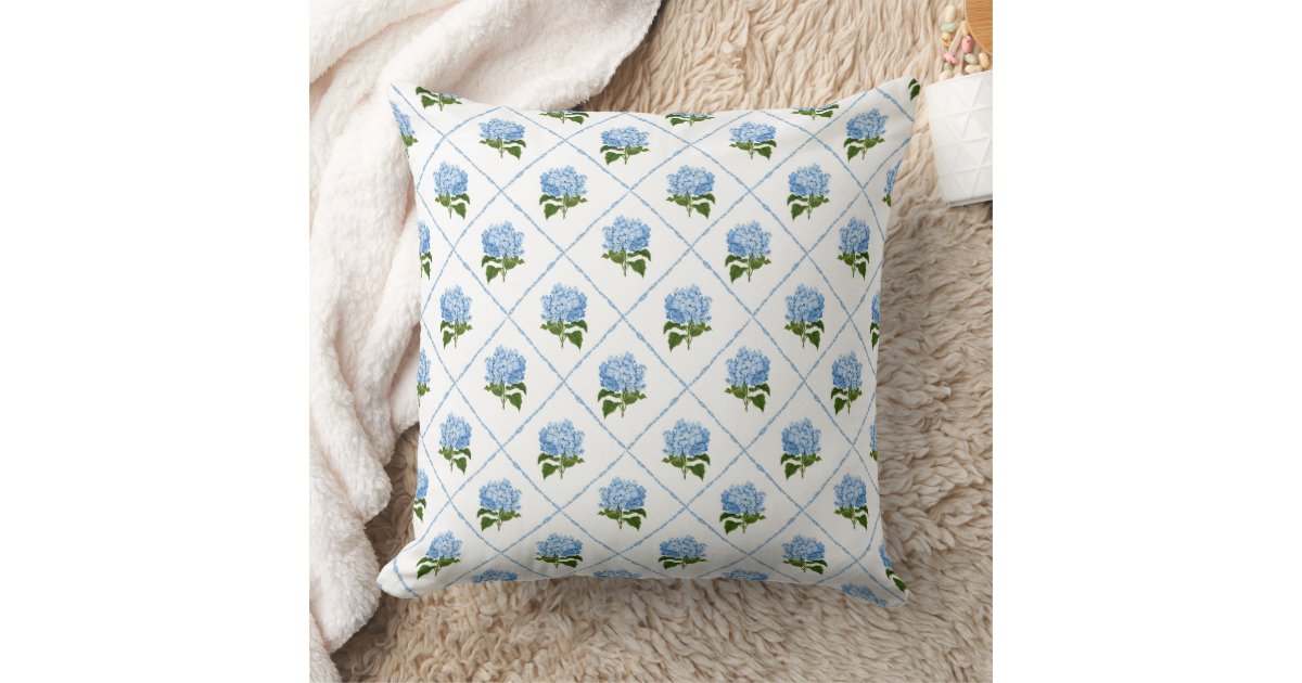 Blue Hydrangea Grandmillennial Throw Pillow | Zazzle