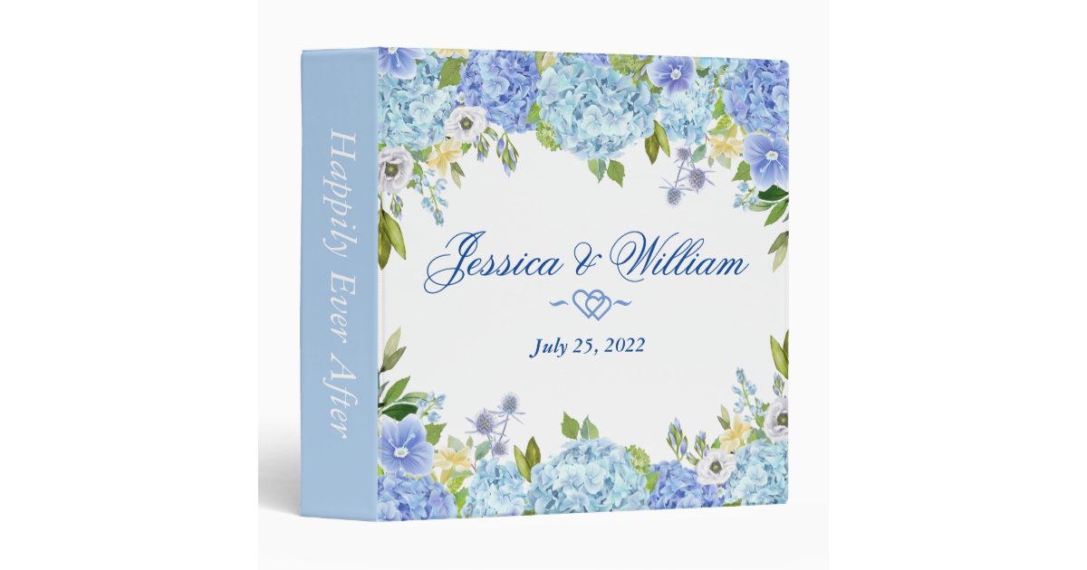 Blue Hydrangea Greenery Custom Wedding Binder | Zazzle