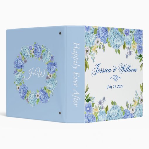 Blue Hydrangea Greenery Custom Wedding Binder | Zazzle