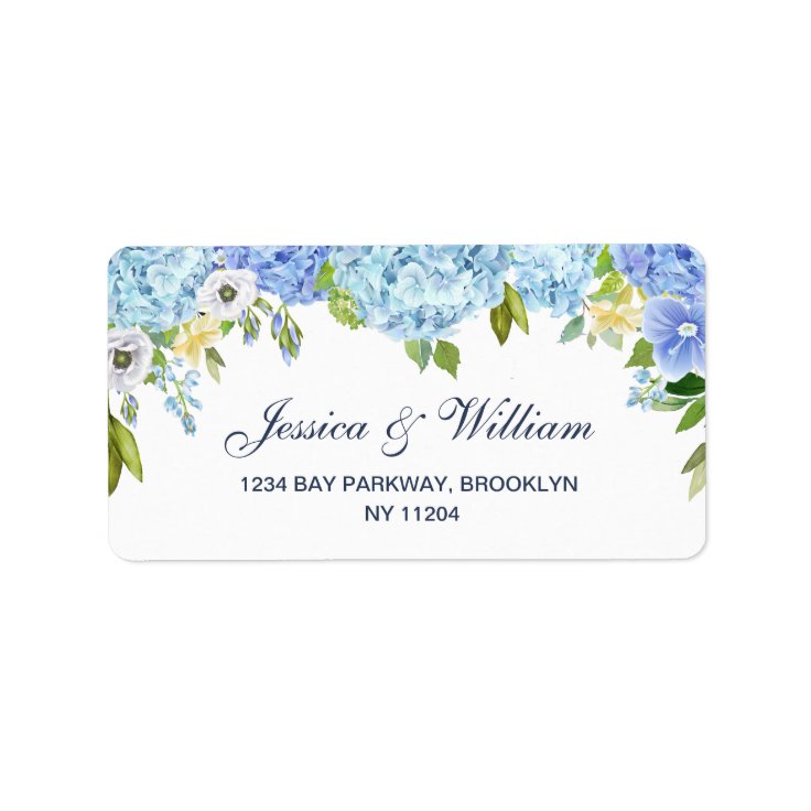 Blue Hydrangea Greenery Floral Address Label | Zazzle