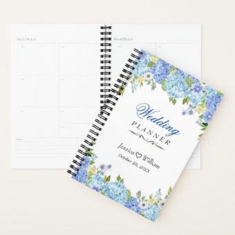 Blue Hydrangea Greenery Floral Wedding Planner | Zazzle