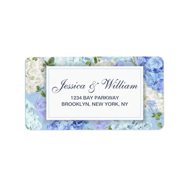 Blue Hydrangea Greenery Watercolor Floral Label | Zazzle