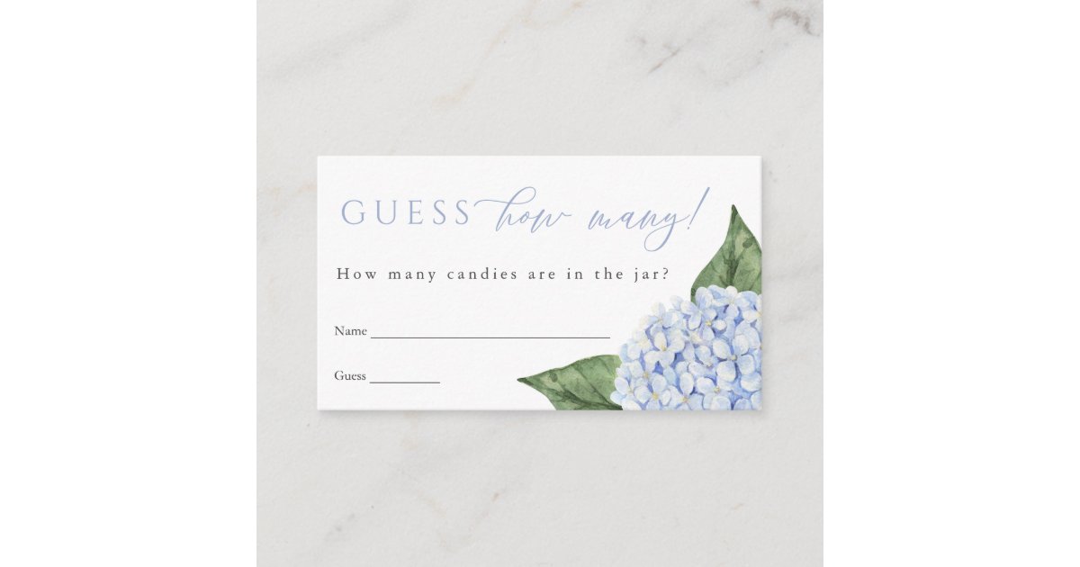 Blue Hydrangea Guess How Many Shower Game Card | Zazzle