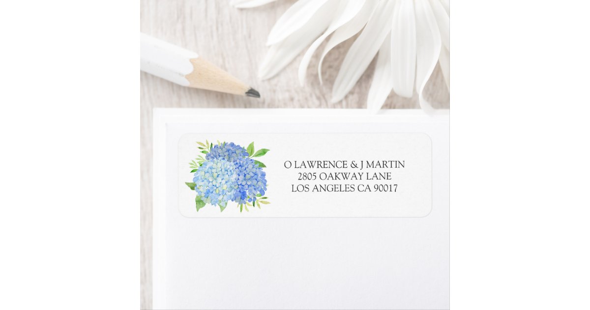 Blue Hydrangea Leaves Floral Wedding Label | Zazzle