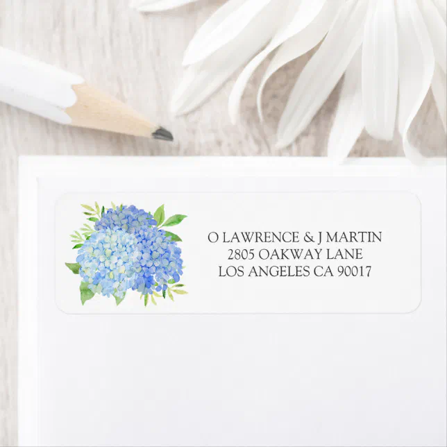 Blue Hydrangea Leaves Floral Wedding Label | Zazzle