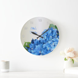 Blue Hydrangea Personalized Numbered Wall Clock | Zazzle