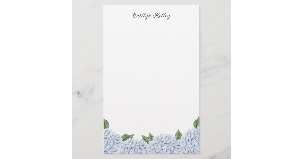 Blue Hydrangea Personalized Stationery Paper | Zazzle