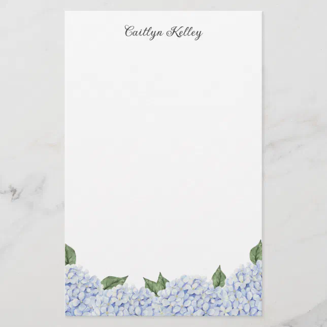 Blue Hydrangea Personalized Stationery Paper | Zazzle