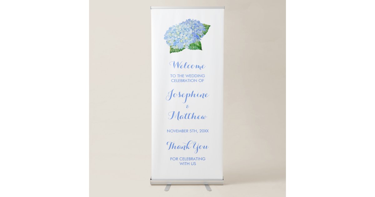 Blue Hydrangea Personalized Wedding Retractable Banner | Zazzle