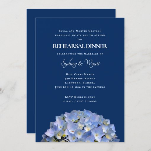 Blue Hydrangea Rehearsal Dinner Host Names Invitation | Zazzle