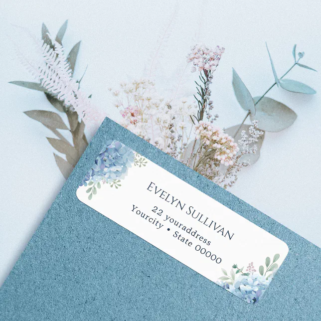 Blue hydrangea return address label | Zazzle