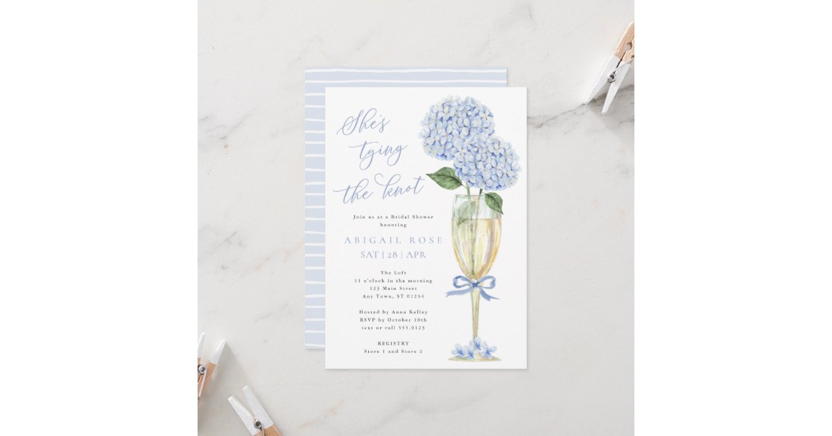 Blue Hydrangea She's Tying the Knot Bridal Shower Invitation | Zazzle