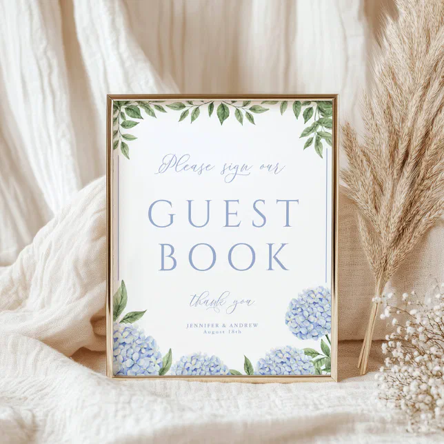 Blue Hydrangea Sign our Guestbook Wedding Poster | Zazzle