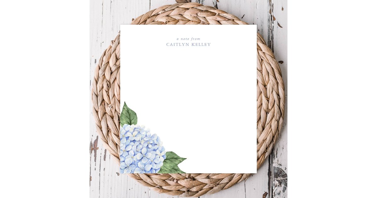 Blue Hydrangea Watercolor Bloom Personalized Notepad | Zazzle