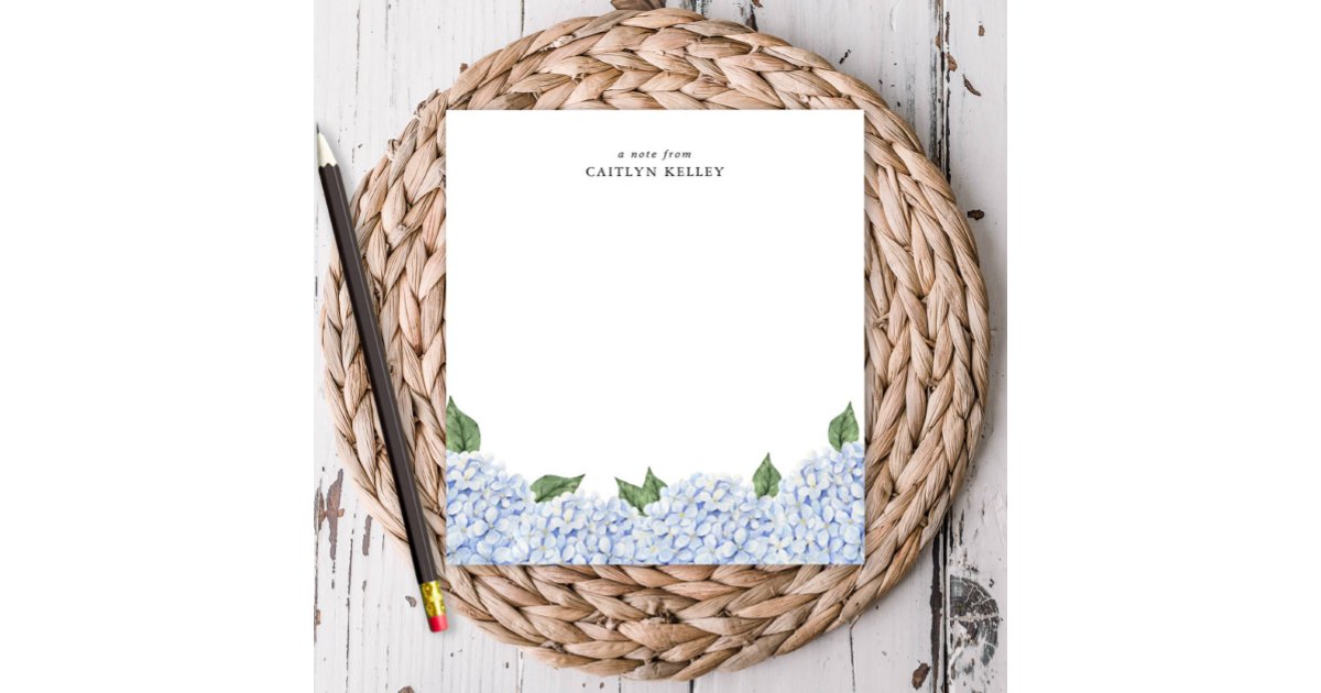 Blue Hydrangea Watercolor Border Personalized Notepad | Zazzle