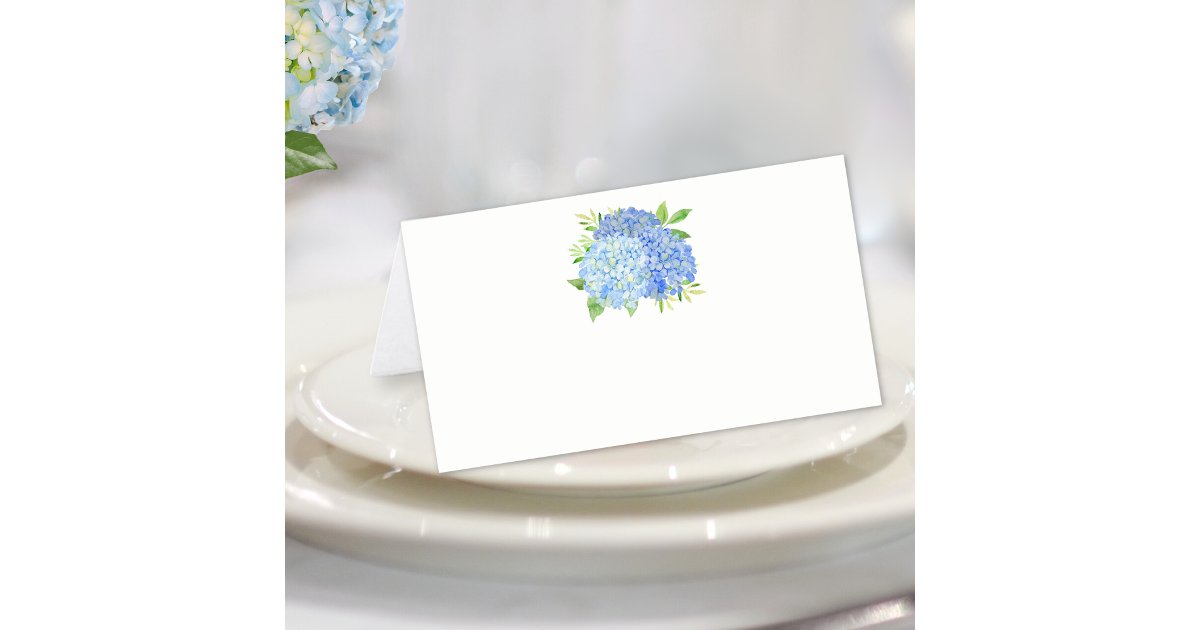 Blue Hydrangea Watercolor Floral Place Card | Zazzle